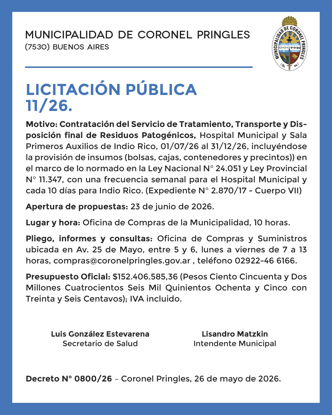 Licitación Pública 11/26 - Contratación del Servicio de Tratamiento ...